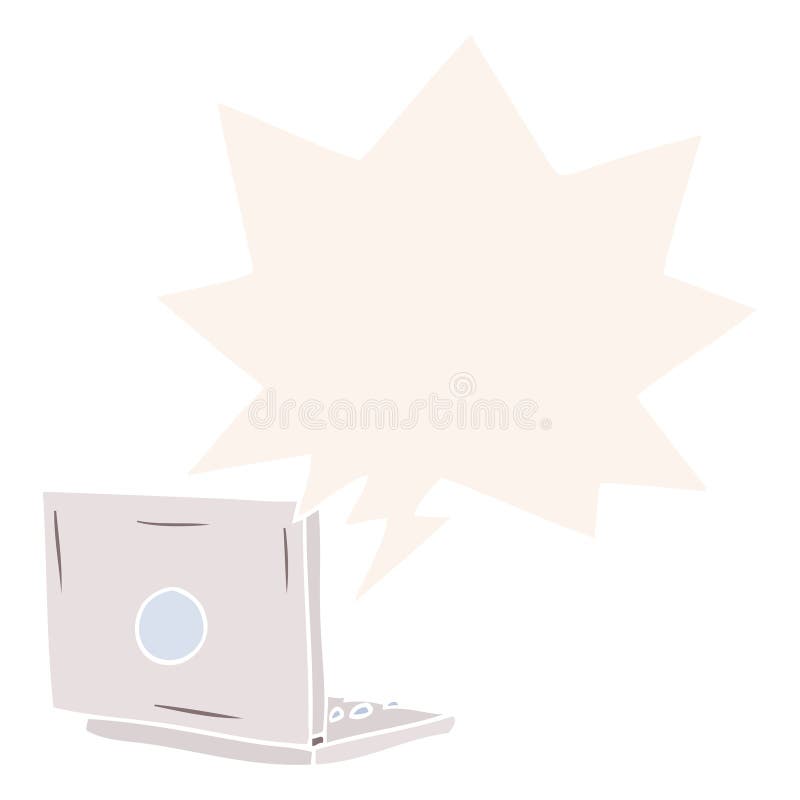 A Creative Cartoon Laptop Computer and Speech Bubble in Retro Style ...