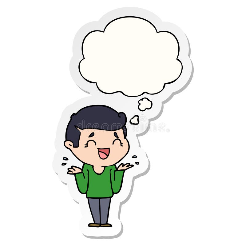 A Creative Cartoon Laughing Confused Man and Thought Bubble As a ...