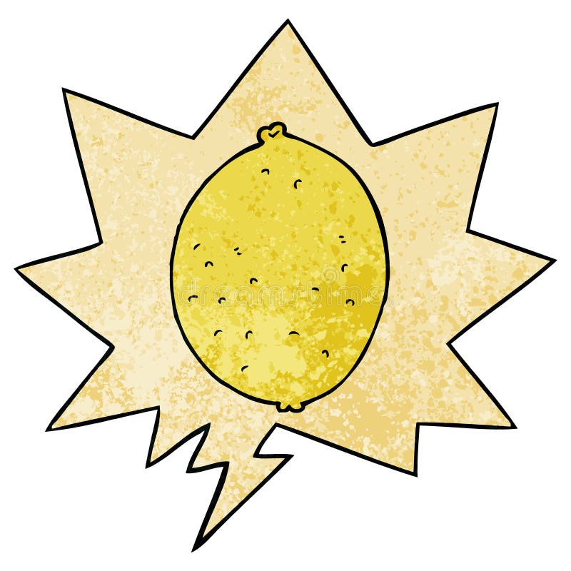 A Creative Cartoon Lemon and Speech Bubble in Retro Texture Style Stock ...