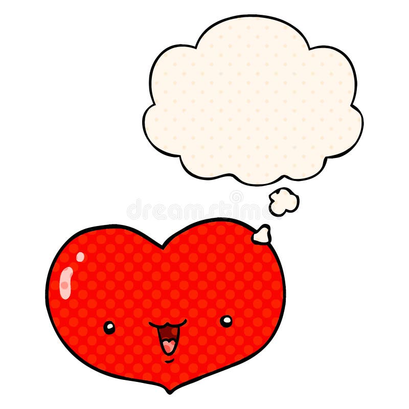A Creative Cartoon Love Heart Character and Thought Bubble in Comic ...