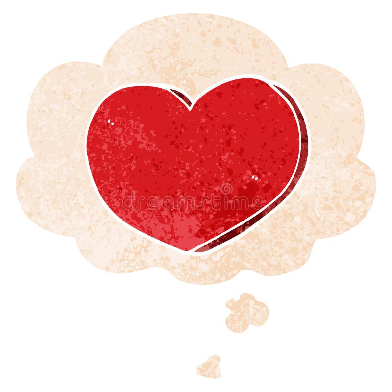 A Creative Cartoon Love Heart and Thought Bubble in Retro Textured ...