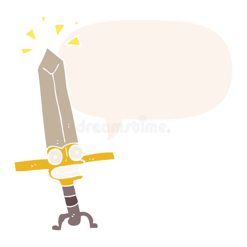 A Creative Cartoon Magic Sword and Speech Bubble in Retro Style Stock ...