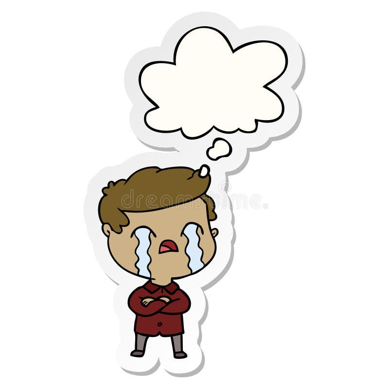 A Creative Cartoon Man Crying and Thought Bubble As a Printed Sticker ...