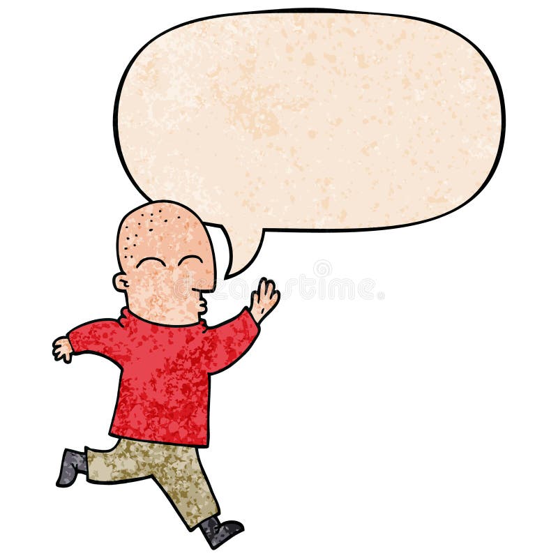 A Creative Cartoon Man Running and Speech Bubble in Retro Texture Style ...