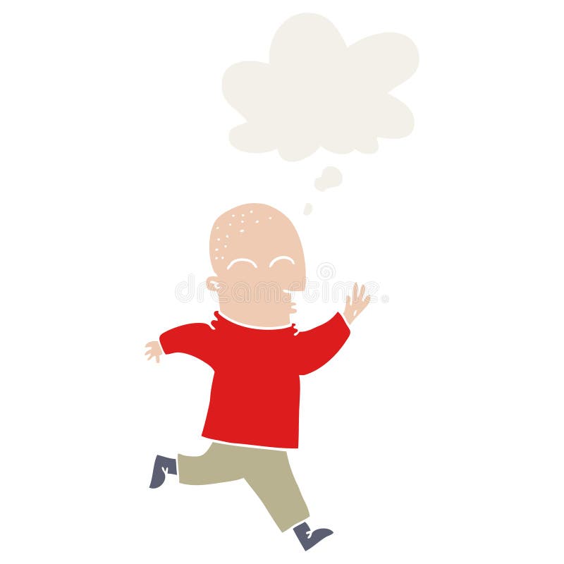 A Creative Cartoon Man Running and Thought Bubble in Retro Style Stock ...