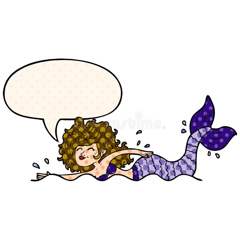 A Creative Cartoon Mermaid and Speech Bubble in Comic Book Style Stock ...