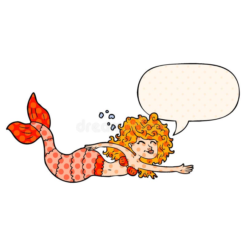Cartoon Mermaid Blowing Kiss with Speech Bubble Stock Illustration ...