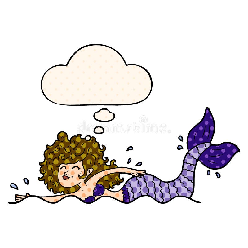 A Creative Cartoon Mermaid and Thought Bubble in Comic Book Style Stock ...