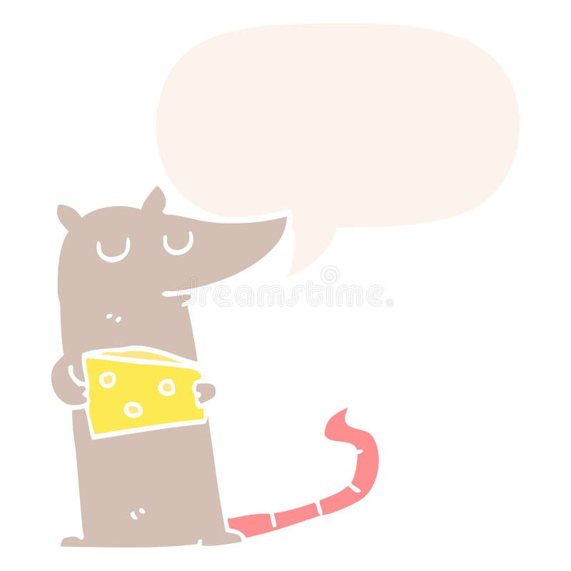 A Creative Cartoon Mouse and Cheese and Speech Bubble in Retro Style ...