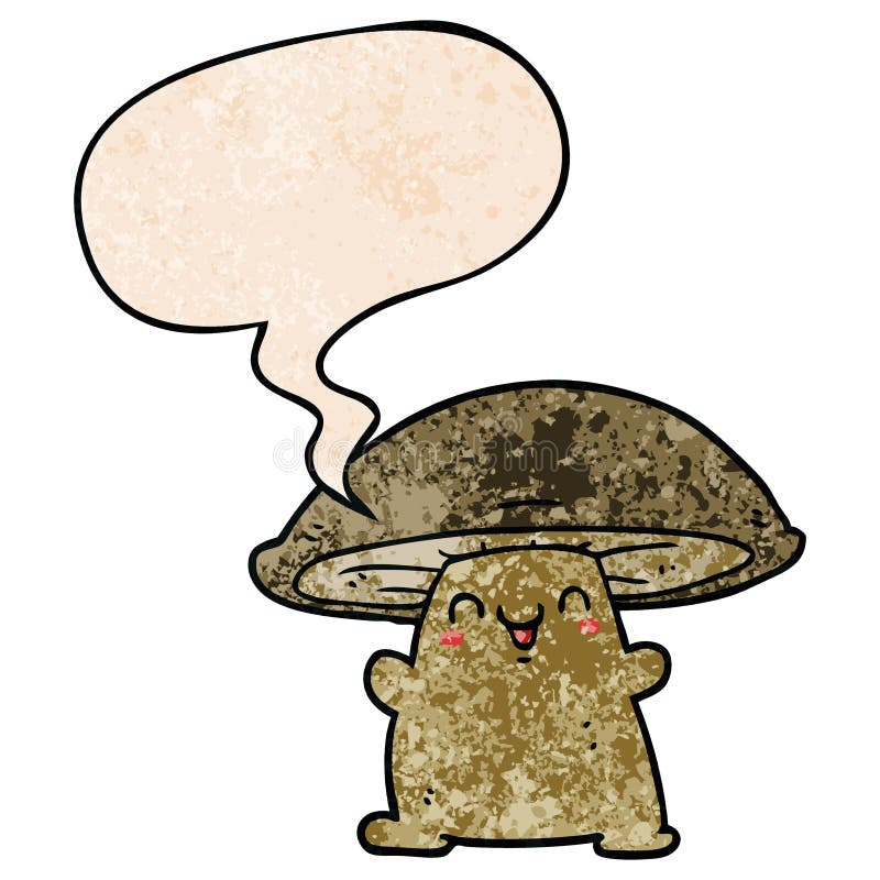A Creative Cartoon Mushroom Character and Speech Bubble in Retro ...