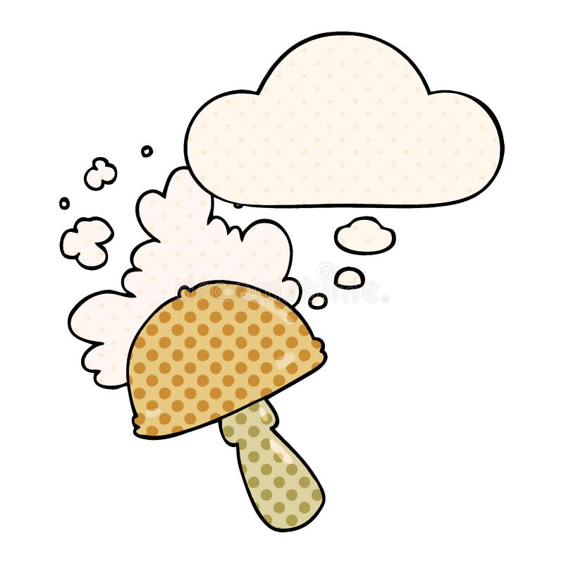 A Creative Cartoon Mushroom with Spore Cloud and Thought Bubble in ...