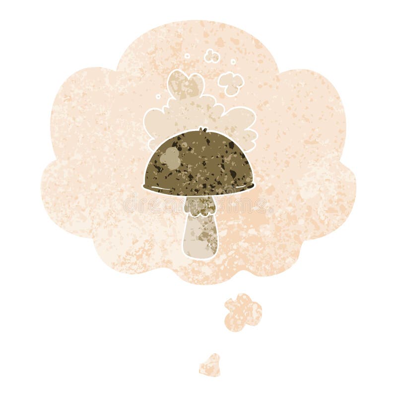 A Creative Cartoon Mushroom with Spore Cloud and Thought Bubble in ...