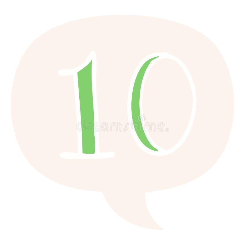 A Creative Cartoon Number 10 and Speech Bubble in Retro Style Stock ...