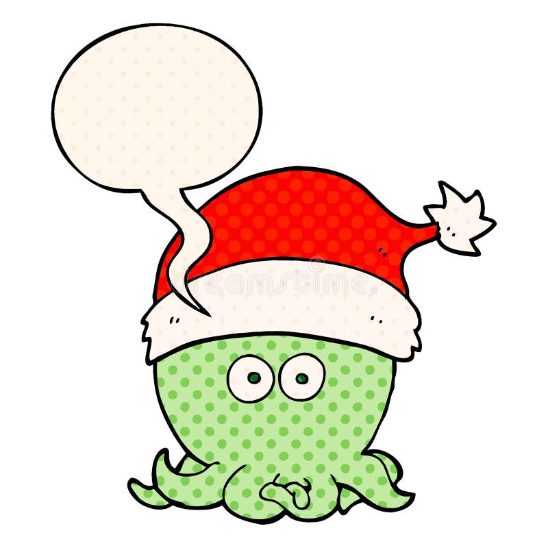 A Creative Cartoon Octopus Wearing Christmas Hat And Speech Bubble In ...