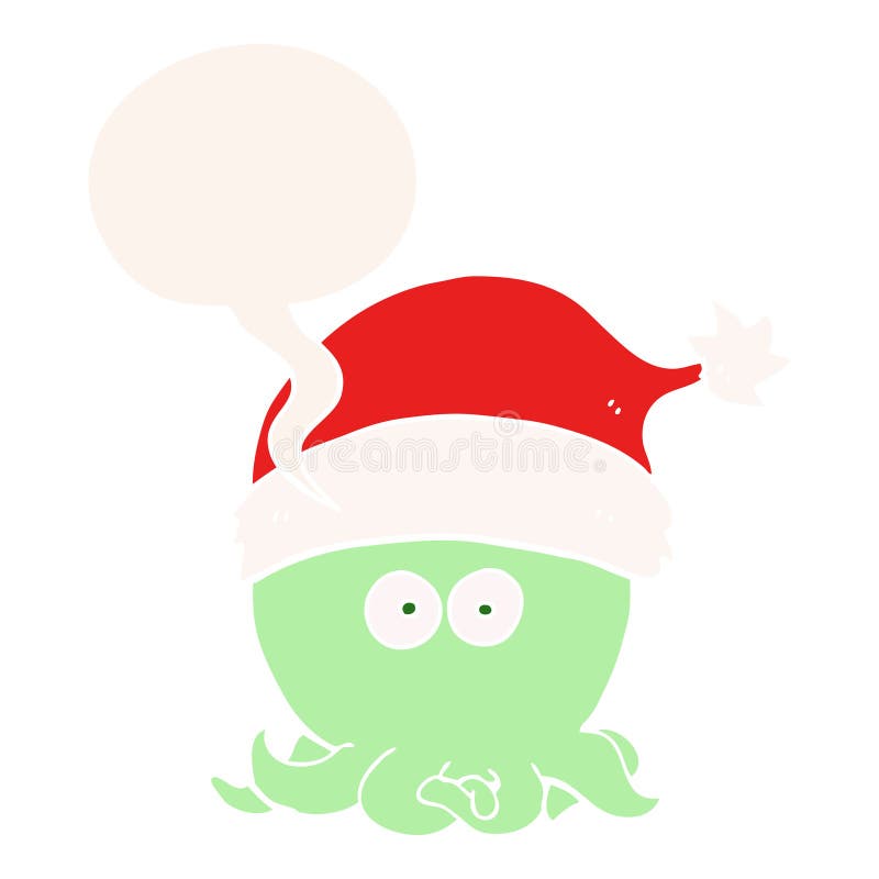 A Creative Cartoon Octopus Wearing Christmas Hat and Speech Bubble in ...