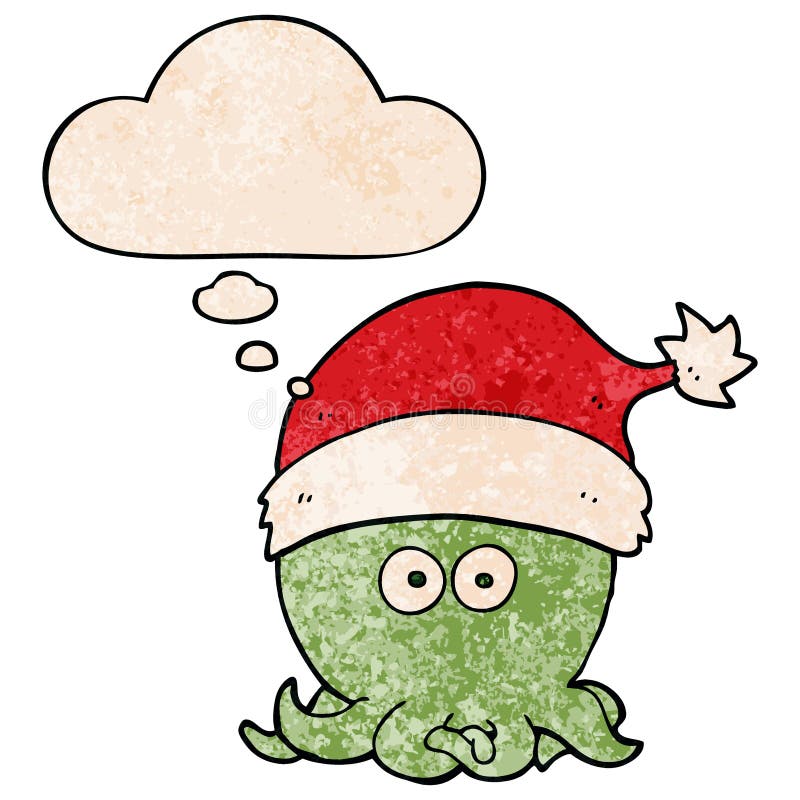A Creative Cartoon Octopus Wearing Christmas Hat and Thought Bubble in ...