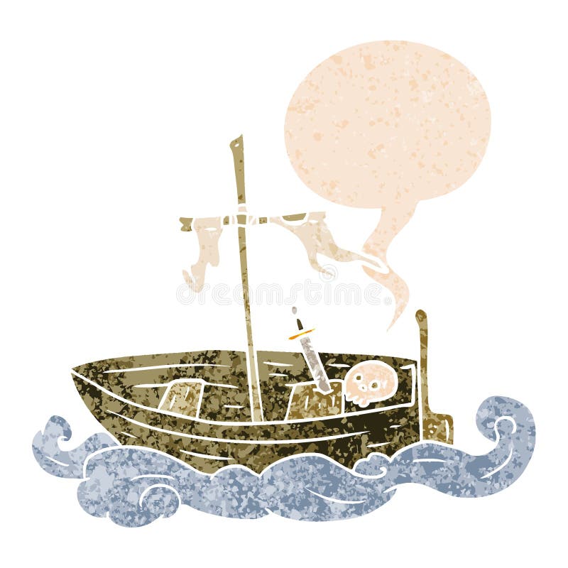 A Creative Cartoon Old Boat and Speech Bubble in Retro Textured Style ...