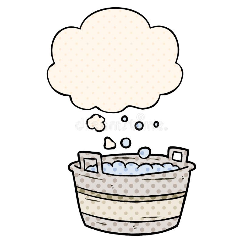 A Creative Cartoon Old Tin Bath and Thought Bubble in Comic Book Style ...