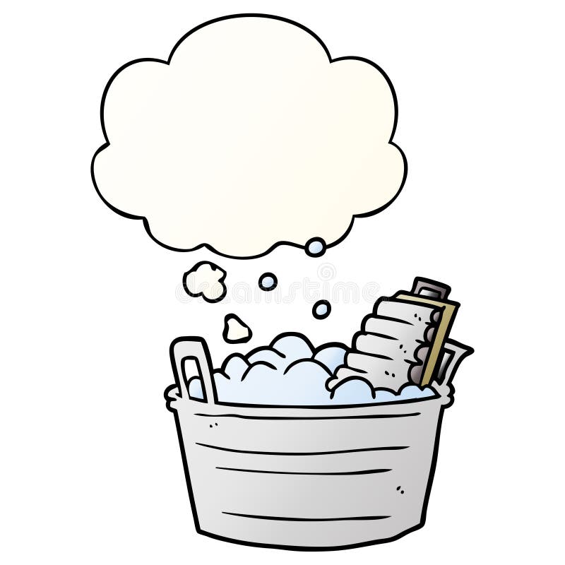 A Creative Cartoon Old Washboard and Bucket and Thought Bubble in ...