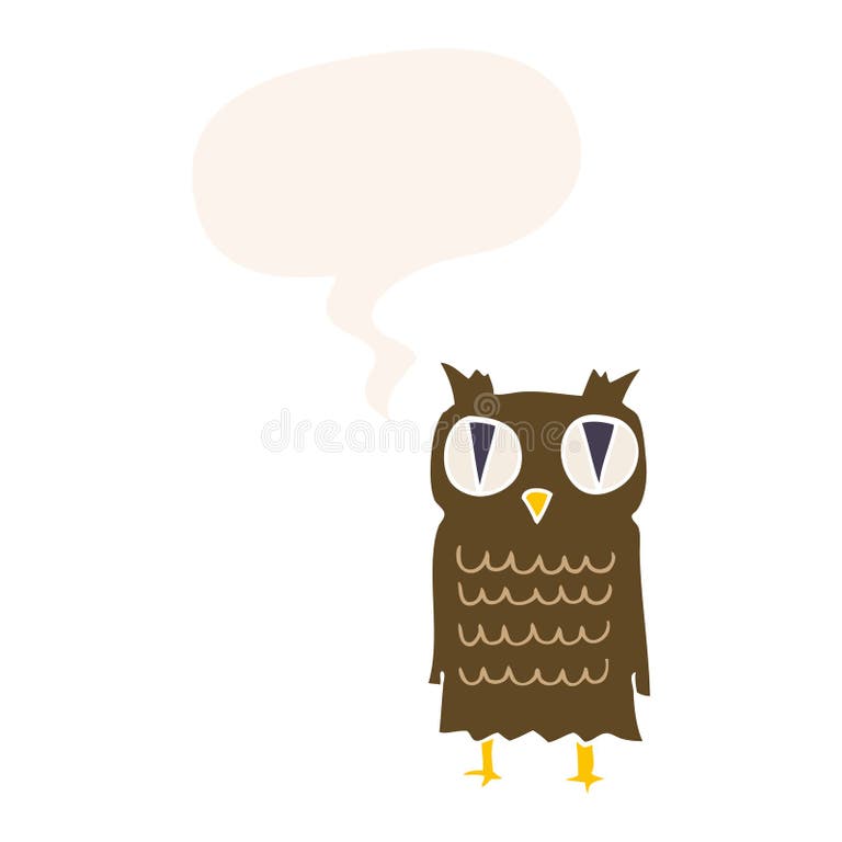 A Creative Cartoon Owl and Speech Bubble in Retro Style Stock Vector ...