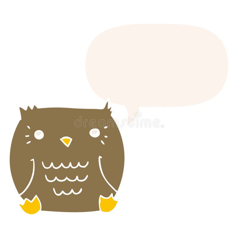 A Creative Cartoon Owl and Speech Bubble in Retro Style Stock Vector ...