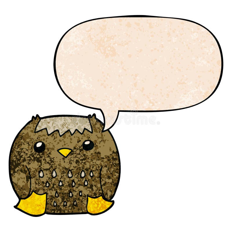 A Creative Cartoon Owl and Speech Bubble in Retro Texture Style Stock ...