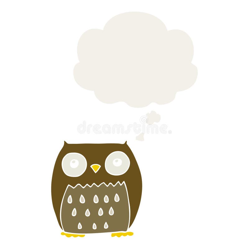 A Creative Cartoon Owl and Thought Bubble in Retro Style Stock Vector ...