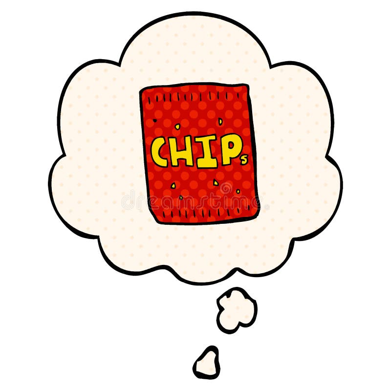 A Creative Cartoon Packet of Chips and Thought Bubble in Comic Book ...