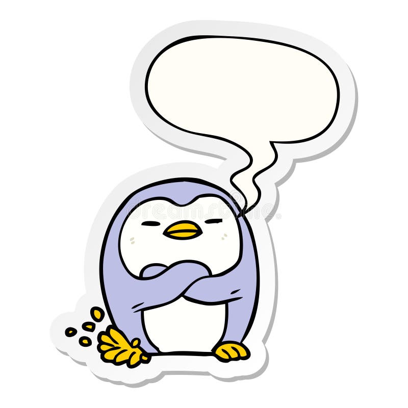 A Creative Cartoon Penguin Tapping Foot and Speech Bubble Sticker Stock ...