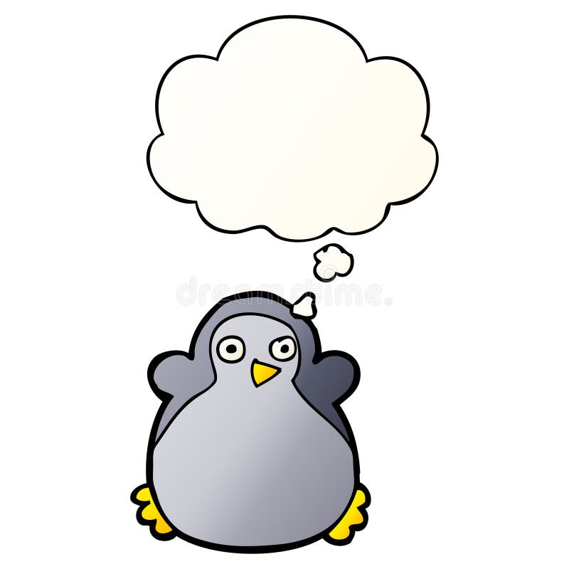 A Creative Cartoon Penguin and Thought Bubble in Smooth Gradient Style ...