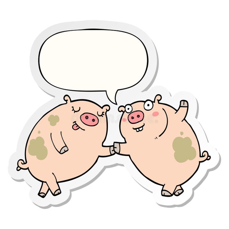 A Creative Cartoon Pigs Dancing and Speech Bubble Sticker Stock Vector ...