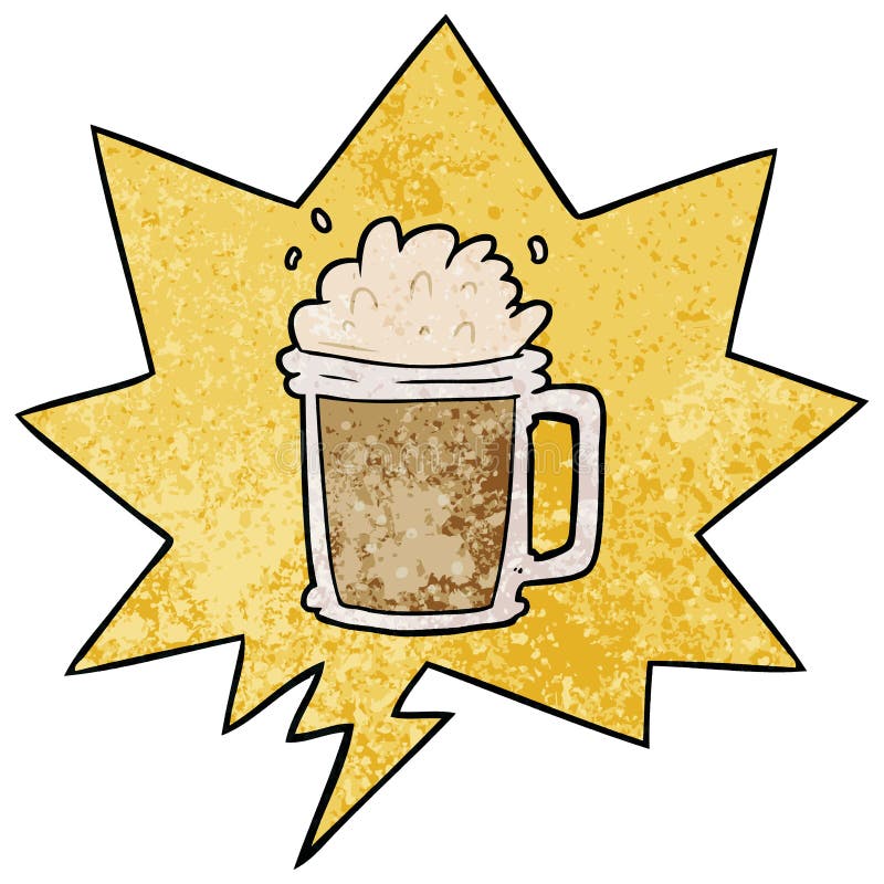 A Creative Cartoon Pint of Ale and Speech Bubble in Retro Texture Style ...