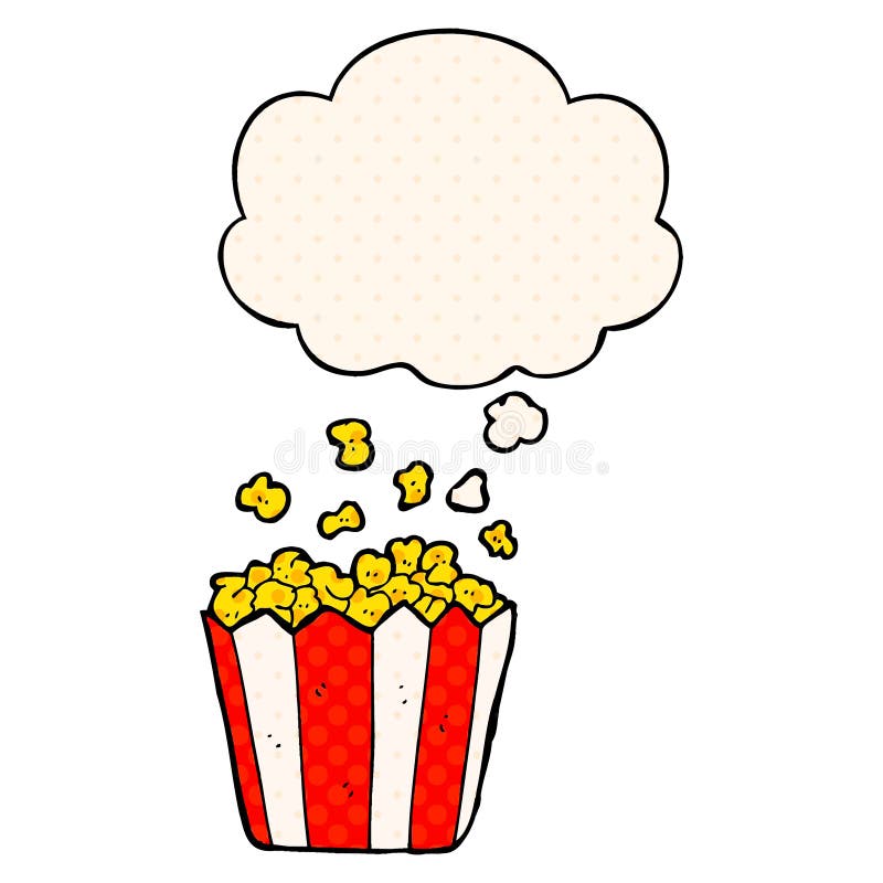 A Creative Cartoon Popcorn and Thought Bubble in Comic Book Style Stock ...