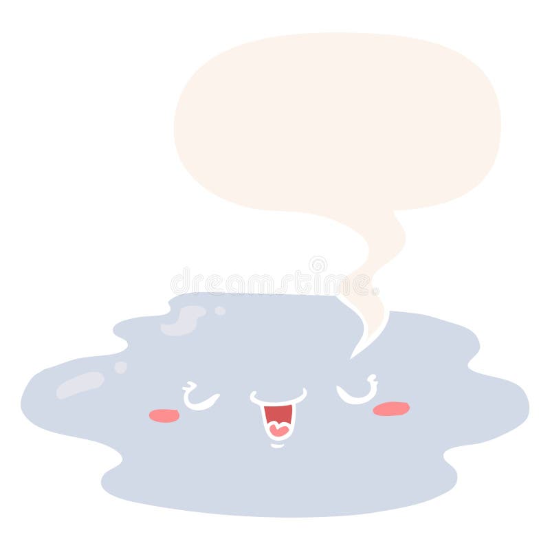 A Creative Cartoon Puddle and Face and Speech Bubble in Retro Style ...