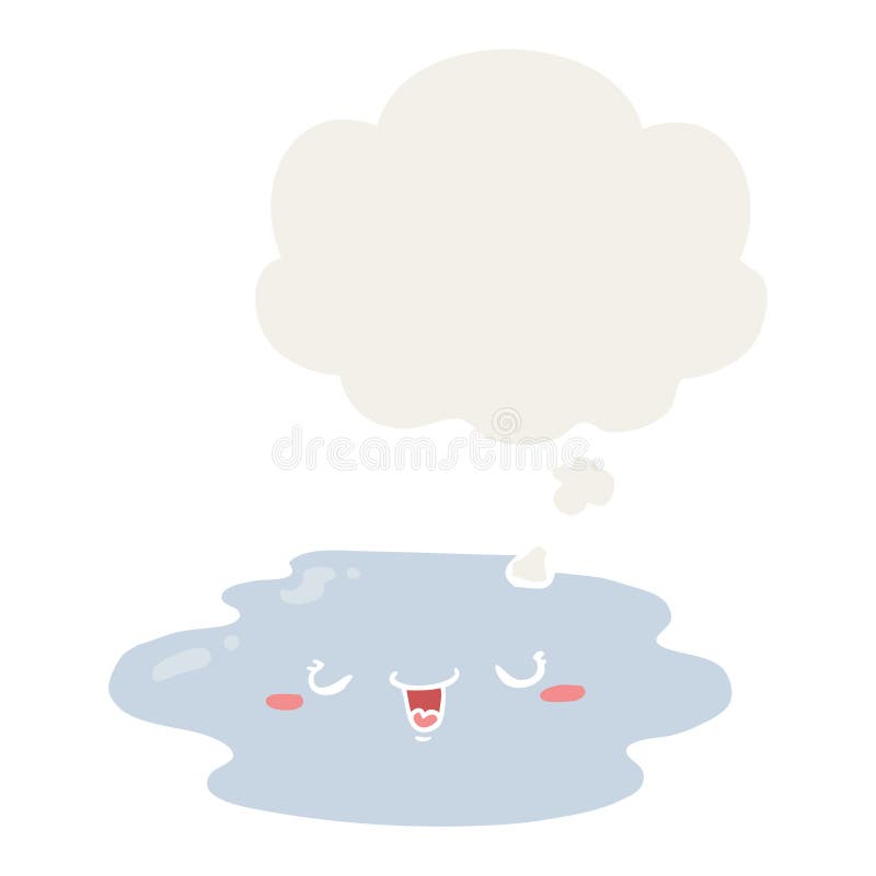 A Creative Cartoon Puddle with Face and Thought Bubble in Retro Style ...