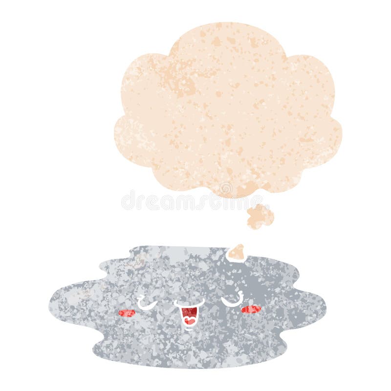 A Creative Cartoon Puddle with Face and Thought Bubble in Retro ...
