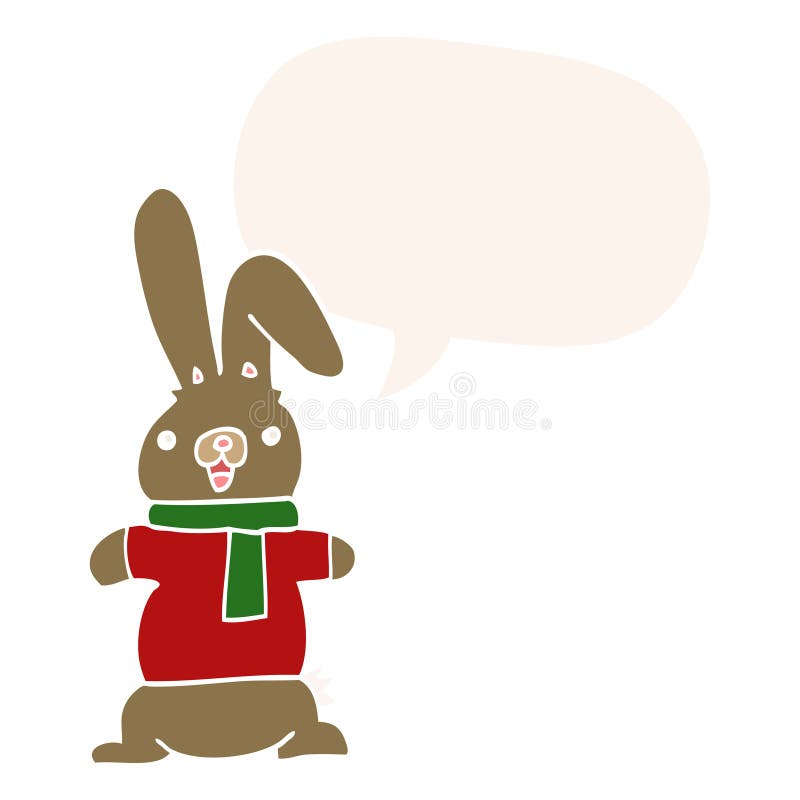 A Creative Cartoon Rabbit and Speech Bubble in Retro Style Stock Vector ...