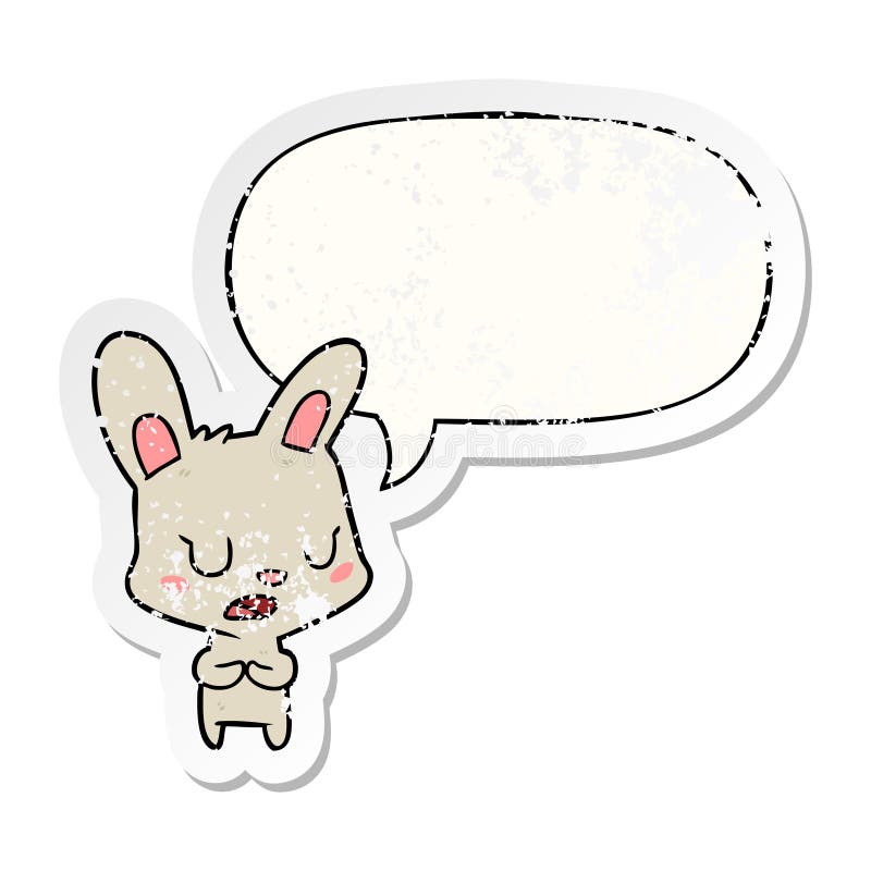 A Creative Cartoon Rabbit Talking and Speech Bubble Distressed Sticker ...