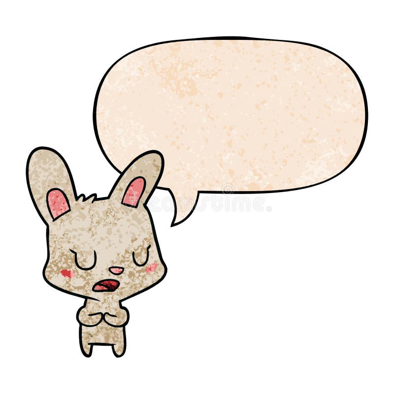 A Creative Cartoon Rabbit Talking and Speech Bubble in Retro Texture ...