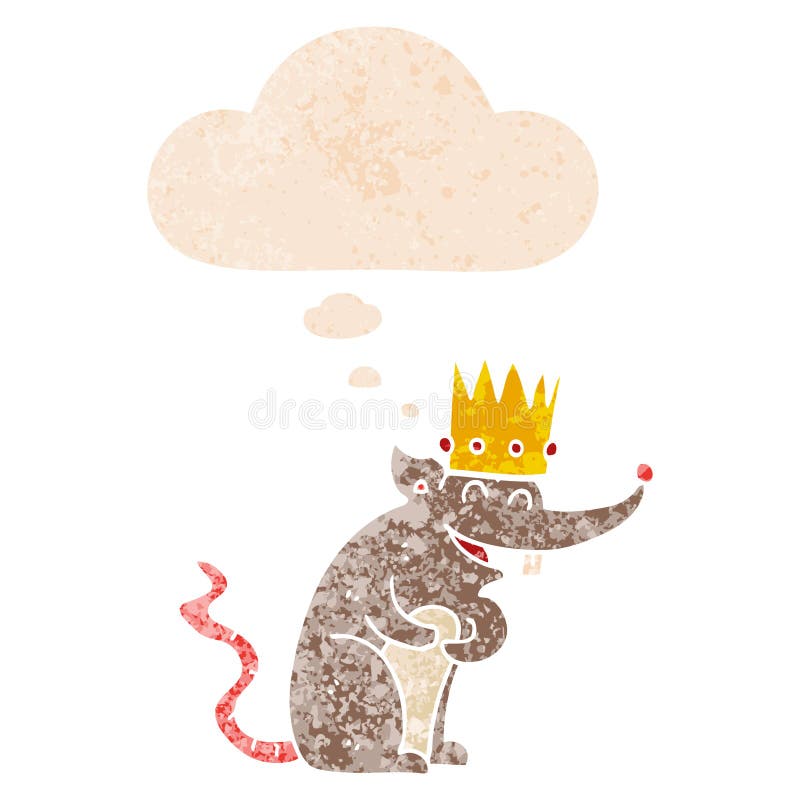 A Creative Cartoon Rat King Laughing and Thought Bubble in Retro ...
