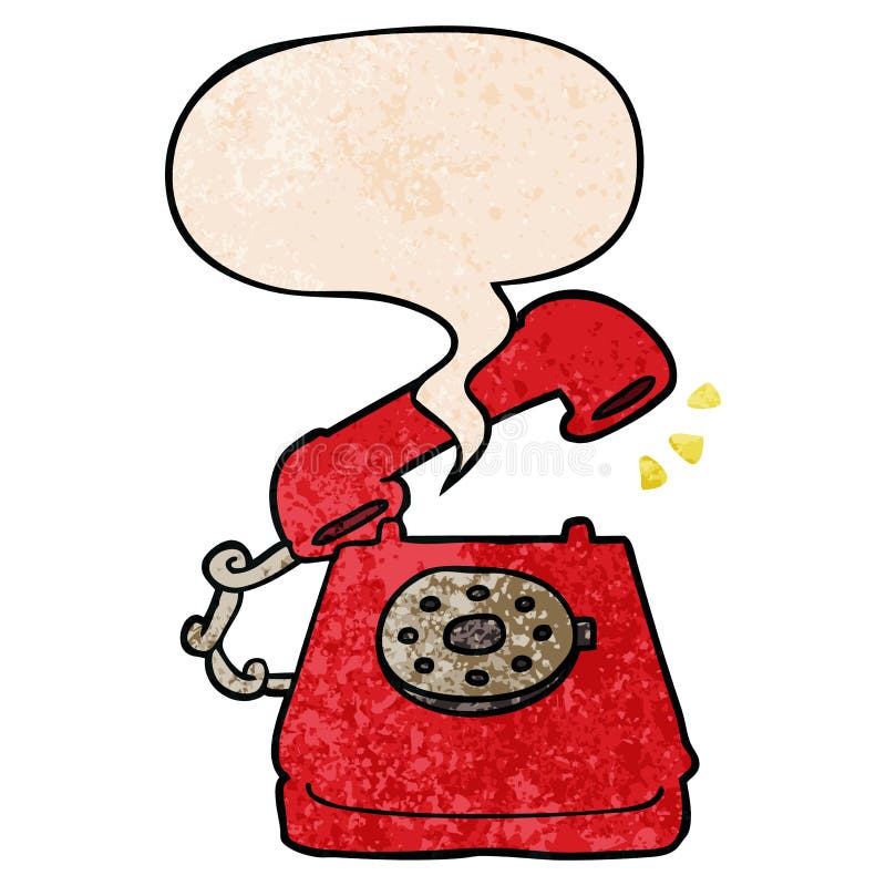 A Creative Cartoon Ringing Telephone and Speech Bubble in Retro Texture ...