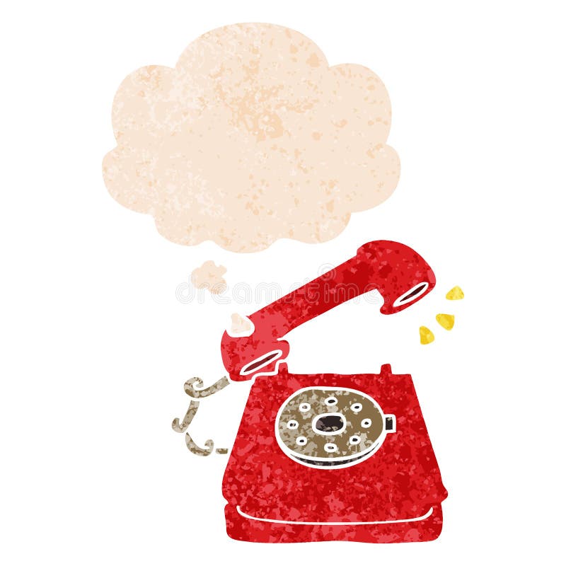 A Creative Cartoon Ringing Telephone and Thought Bubble in Retro ...
