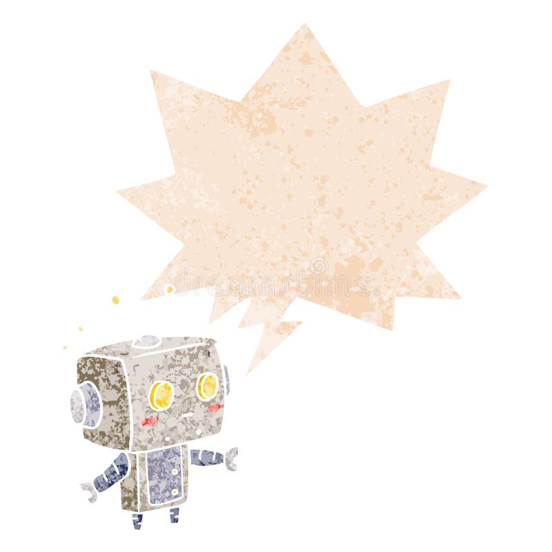 A Creative Cartoon Robot and Speech Bubble in Retro Textured Style ...