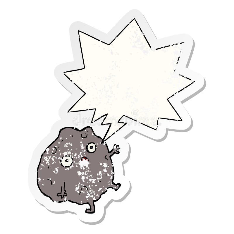 A Creative Cartoon Rock Falling and Speech Bubble Distressed Sticker ...
