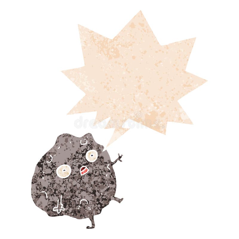 A Creative Cartoon Rock Falling and Speech Bubble in Retro Textured ...