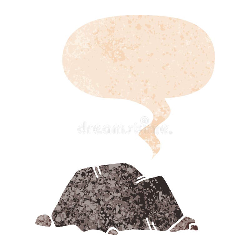 A Creative Cartoon Rock and Speech Bubble in Retro Textured Style Stock ...