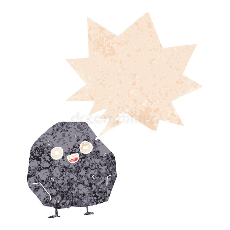A Creative Cartoon Rock and Speech Bubble in Retro Textured Style Stock ...