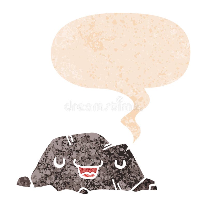 A Creative Cartoon Rock and Speech Bubble in Retro Textured Style Stock ...