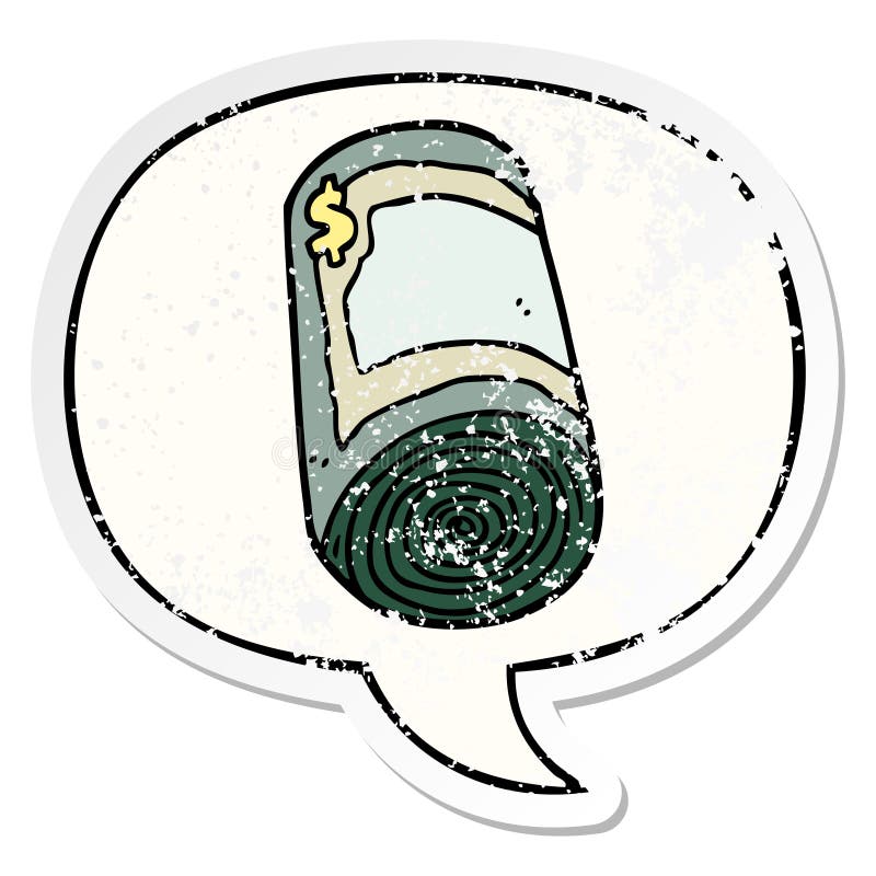 Cash Money Roll Objects Cute Cartoon Sticker Label Stick Stock ...