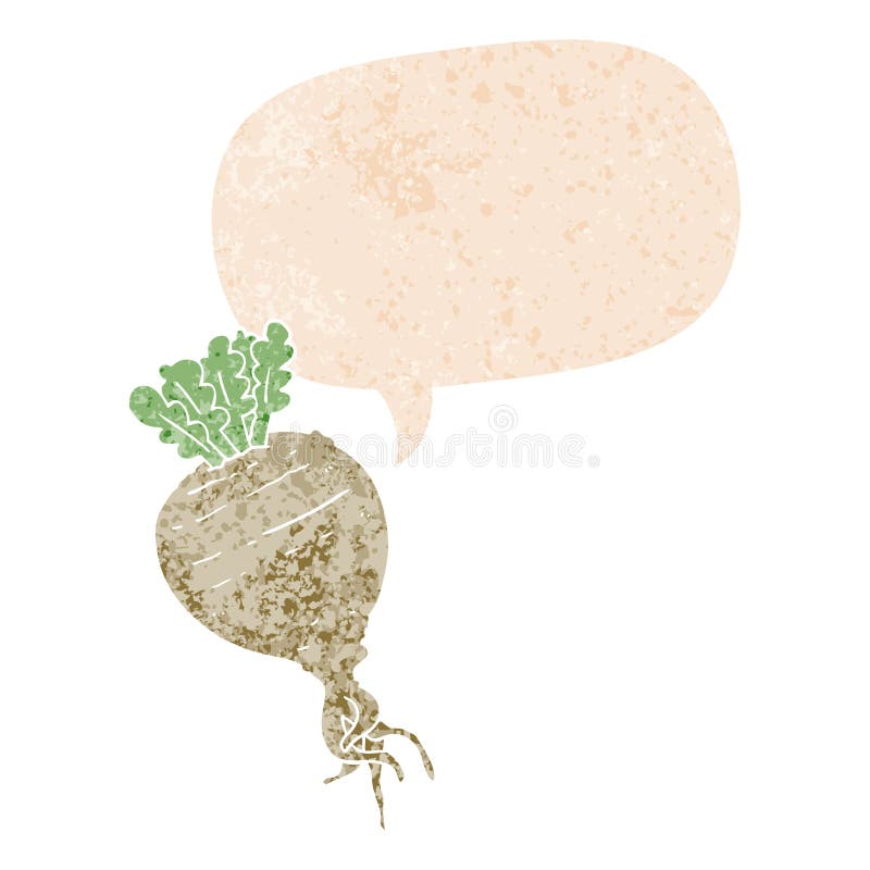 A Creative Cartoon Root Vegetable and Speech Bubble in Retro Textured ...